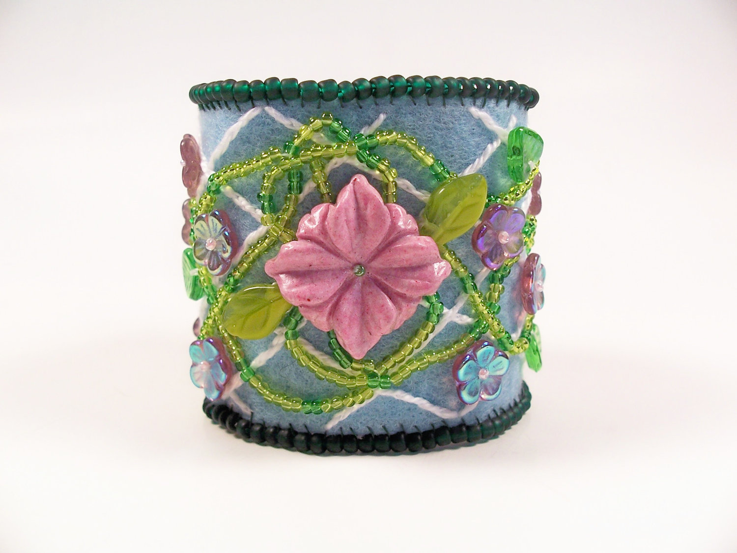 Lattice Flower Embroidery Cuff Bracelet, Beading Tutorial In Pdf on Luulla